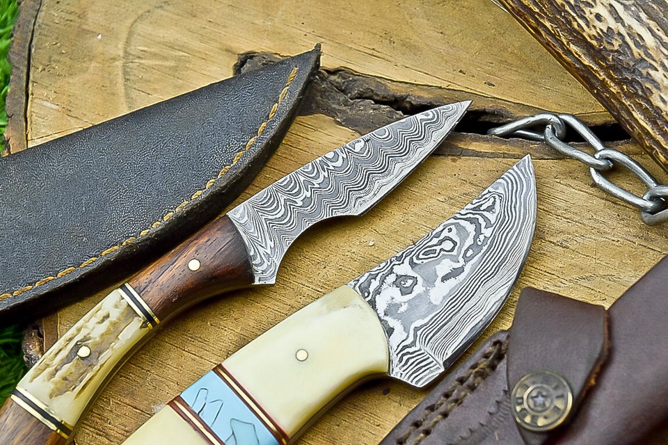 2 PCS Handmade Damascus Hunting Knives – Skinning & Camping Knife Set W ...