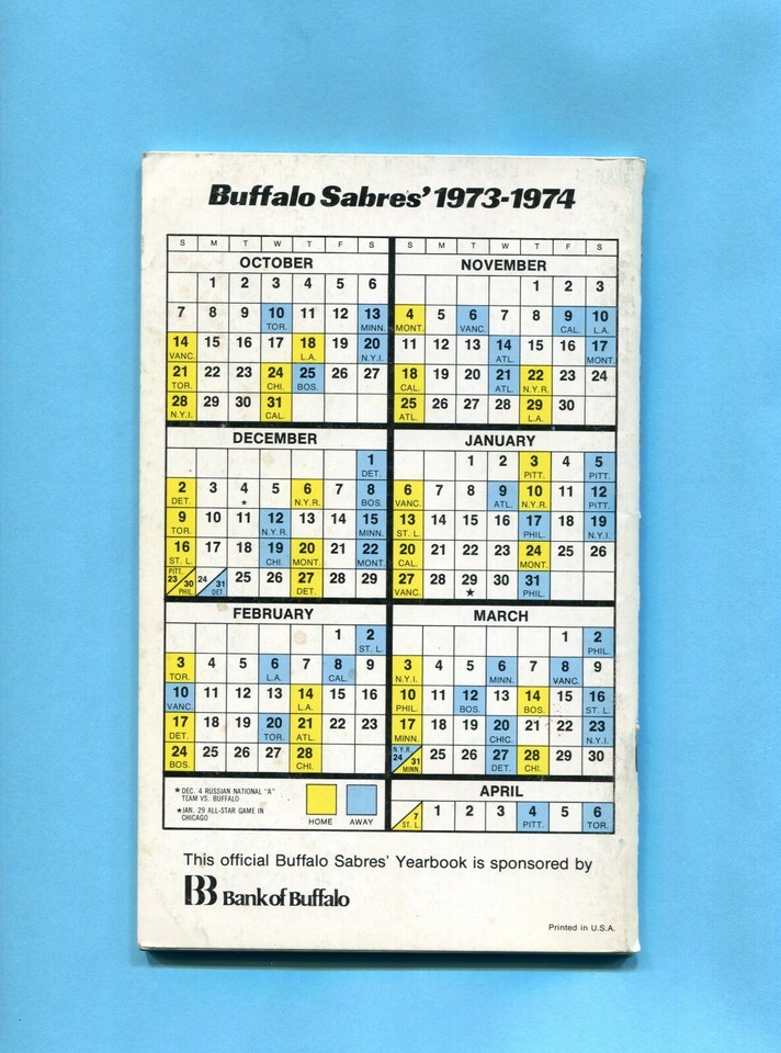 1973-74 Buffalo Sabres NHL Media Guide Gil Perreault Phil Russell on ...