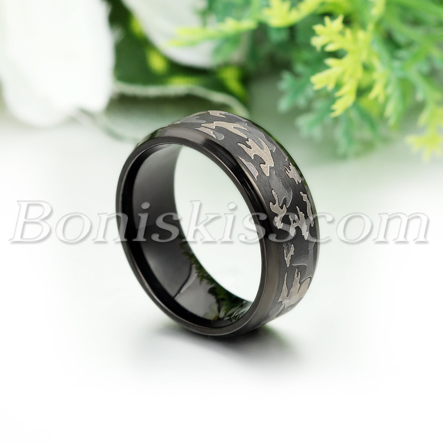 Men Unique Black Stainless Steel Hunting Camouflage Camo Design Ring ...