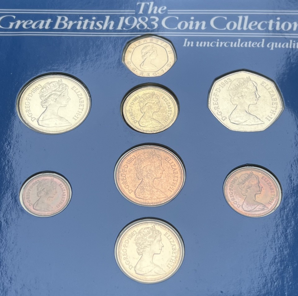 UK British 1983 UNC 8 Coin Set Collection 1/2 Penny - £1 Pound Royal ...