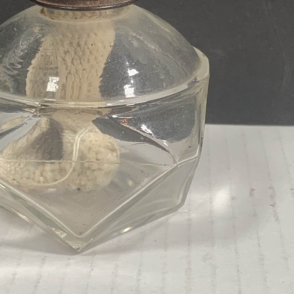 HR Berger Lamp Oil Old Crystal Glass Cooper Lid Wick Snuffer 4.5” Tall ...