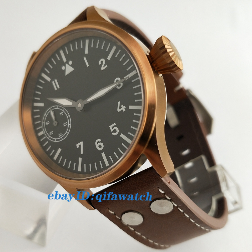 43mm Corgeut Bronze Case Black Dial Sapphire 6497 Hand Winding Men's ...