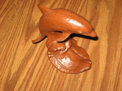 VINTAGE WOOD CARVED DOLPHIN 6 INCH'S TALL STATUE BEAUTIFUL BY RED MILL ...