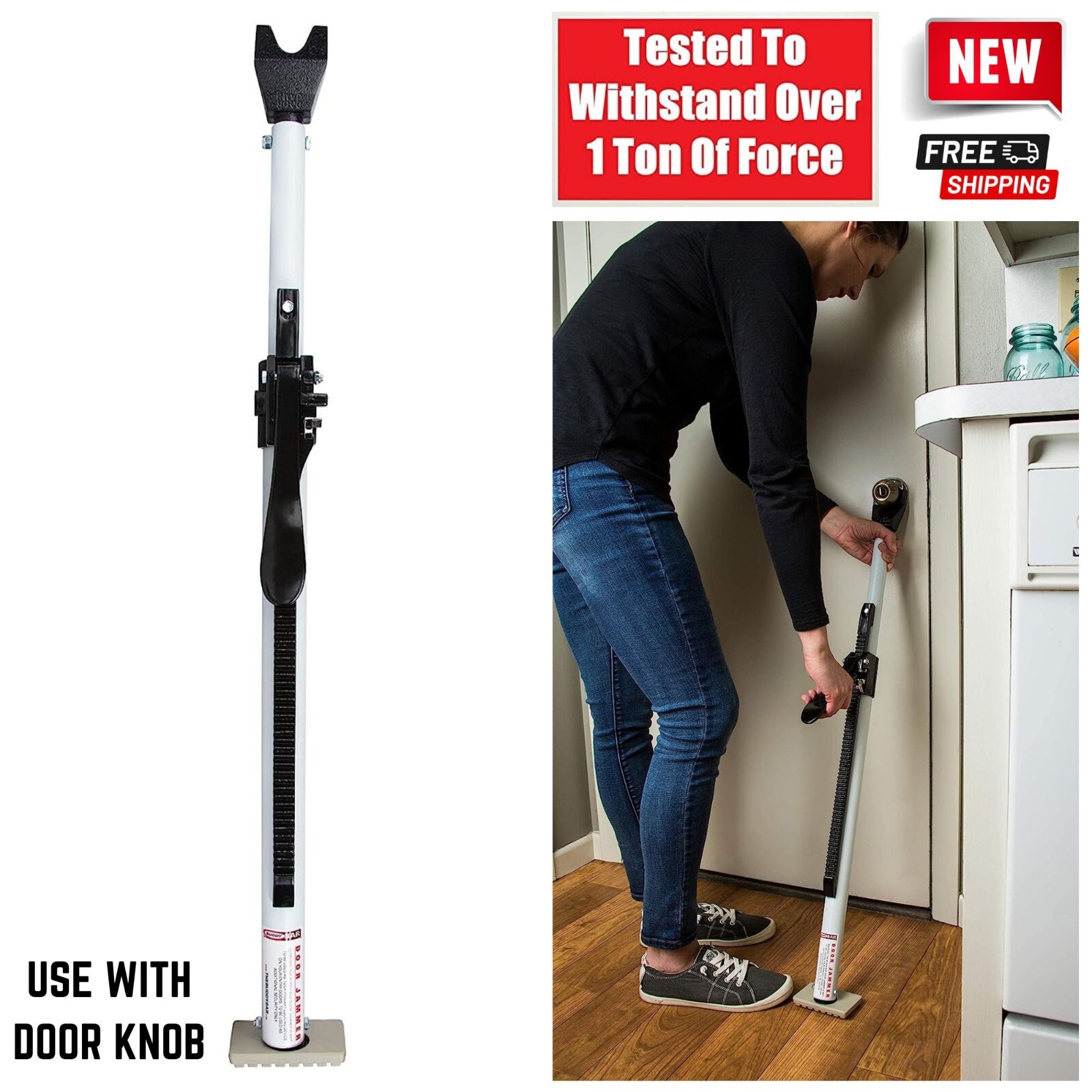 Heavy Duty Adjustable Door Jammer Stopper Door Knob Security Bar Home ...