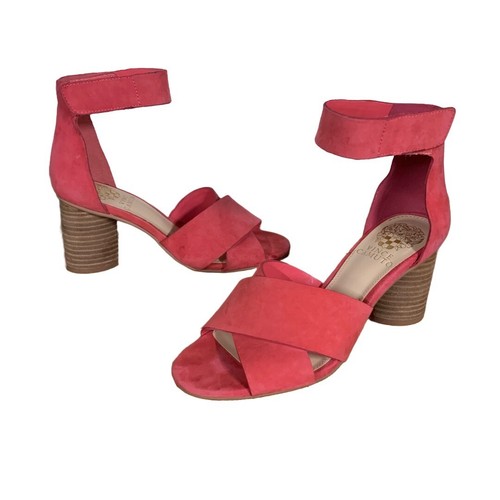 VINCE CAMUTO "JESSERA" SALMON PINK SUEDE OPEN TOE ANKLE STRAP HEELS SZ ...