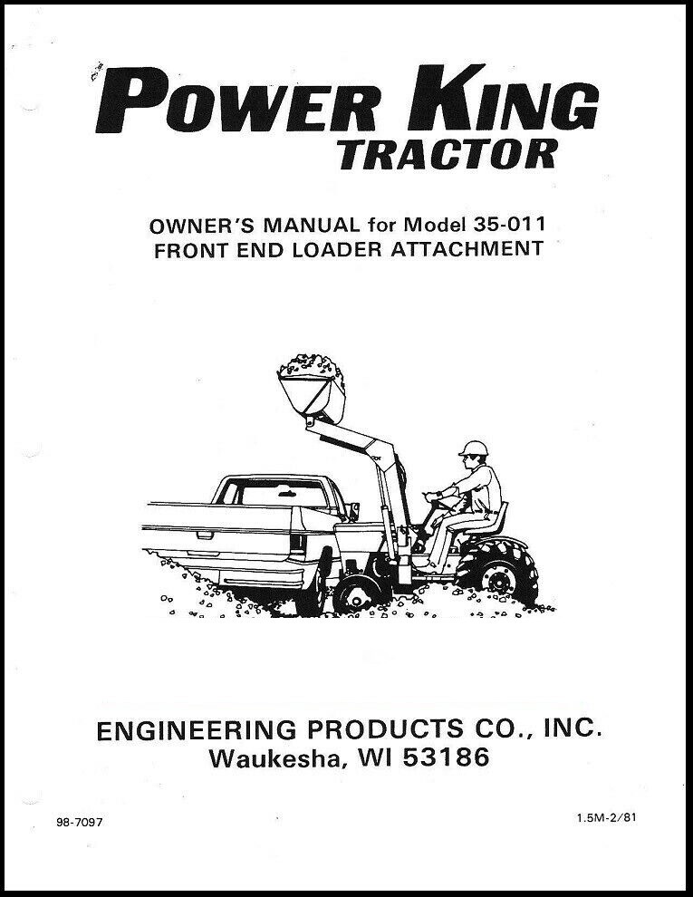 Tractor Service Parts Manual Fits Power King Front Loader Manual Model ...