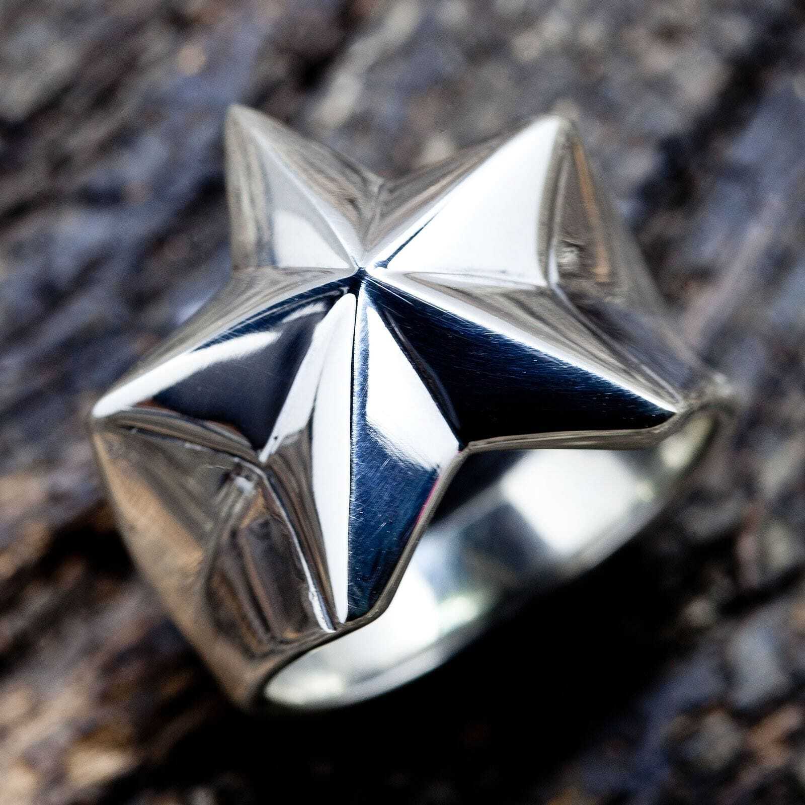 Real 925 Sterling Silver Men's Star Ring Rocker Rock New | eBay