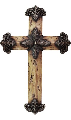 Wall Crucifix Hanging Cross Rustic Decorative Religious Wood like Resin ...
