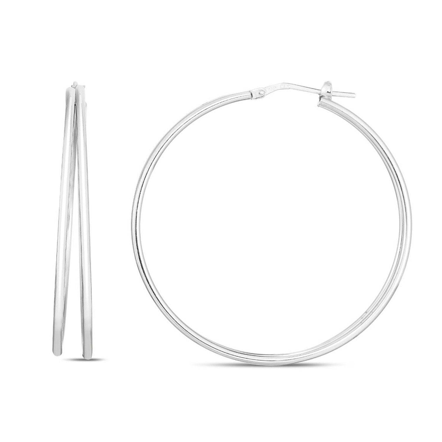 Sterling Silver Polished 40mm Split Skinny Hoop Earrings with Push Back ...
