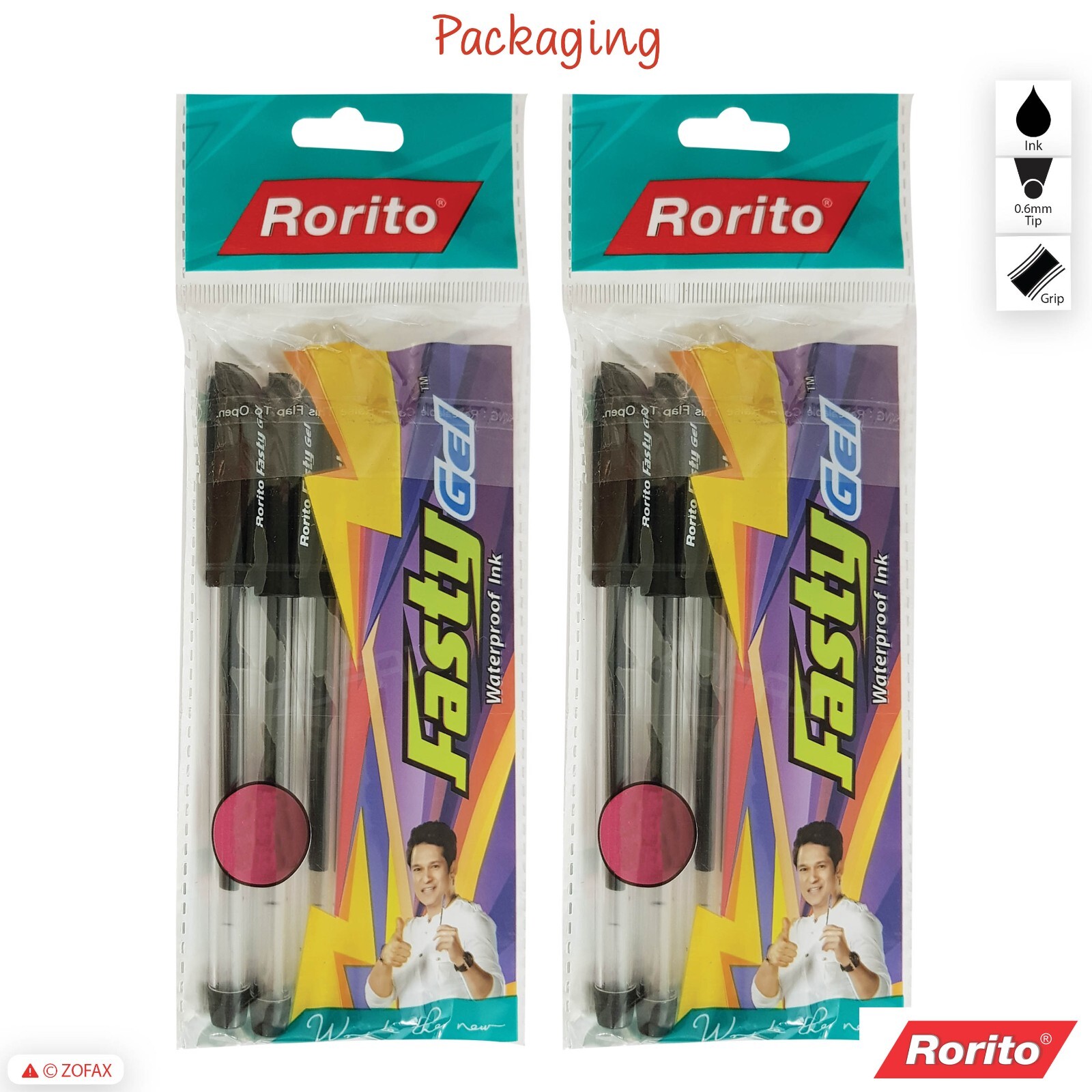 10 x 0.6mm Tip RORITO Fasty BLACK Fine Smooth Writing Gel Pens ...