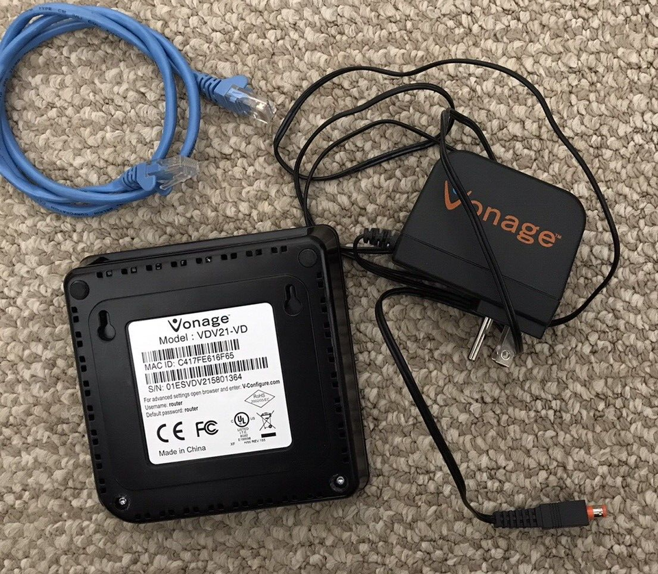 Vonage Phone Adapter with Cable Power Model VDV21-VD, supports two ...