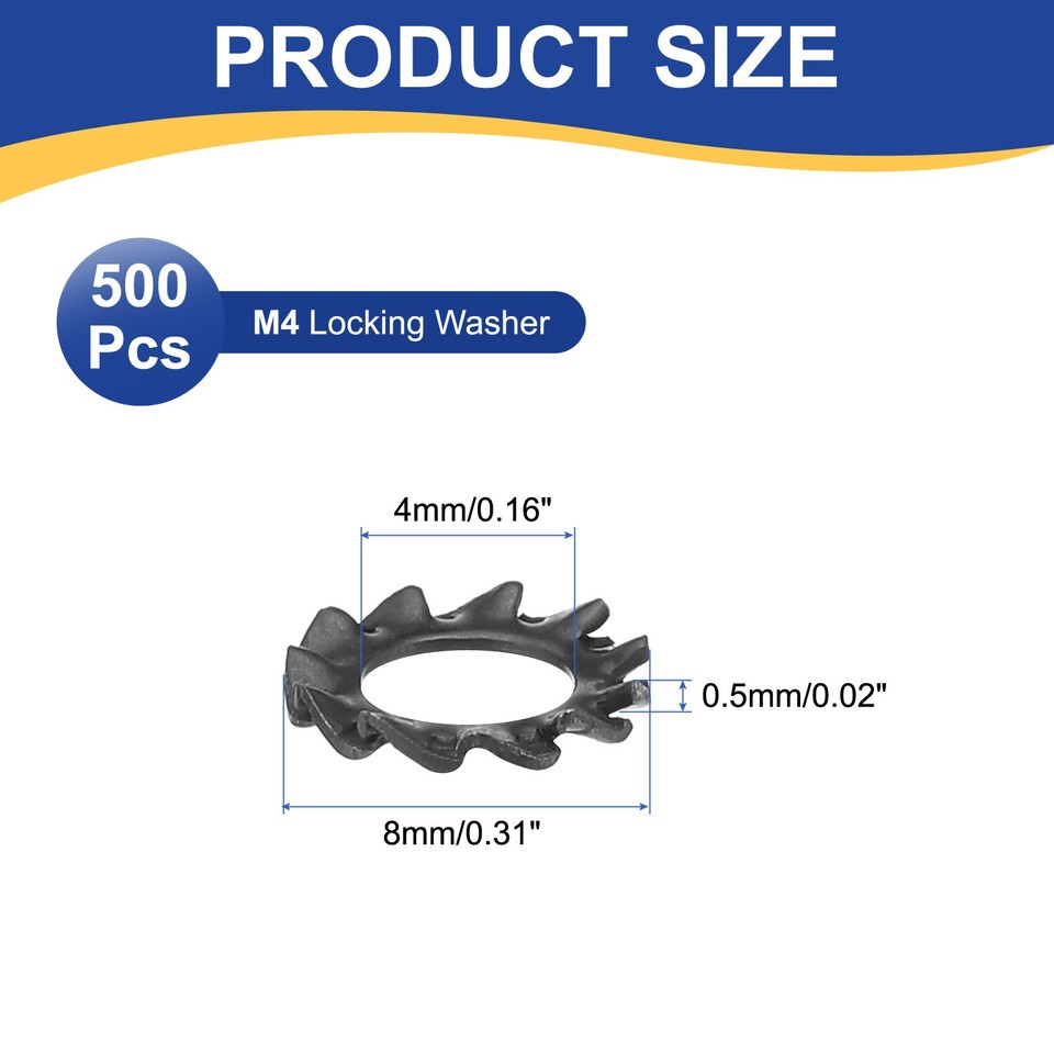 500Pcs External Tooth Lock Washer M4 Carbon Steel Serrated Locking ...