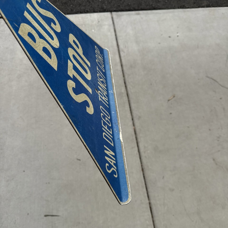 Vintage San Diego Transit Corp Bus Stop Route Sign Rare Blue Aluminum ...