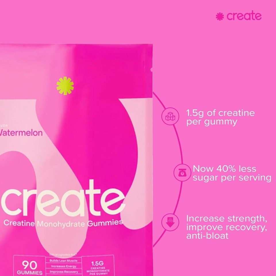 CREATE WELLNESS CREATINE MONOHYDRATE GUMMIES WATERMELON FLAVOR 90 COUNT ...