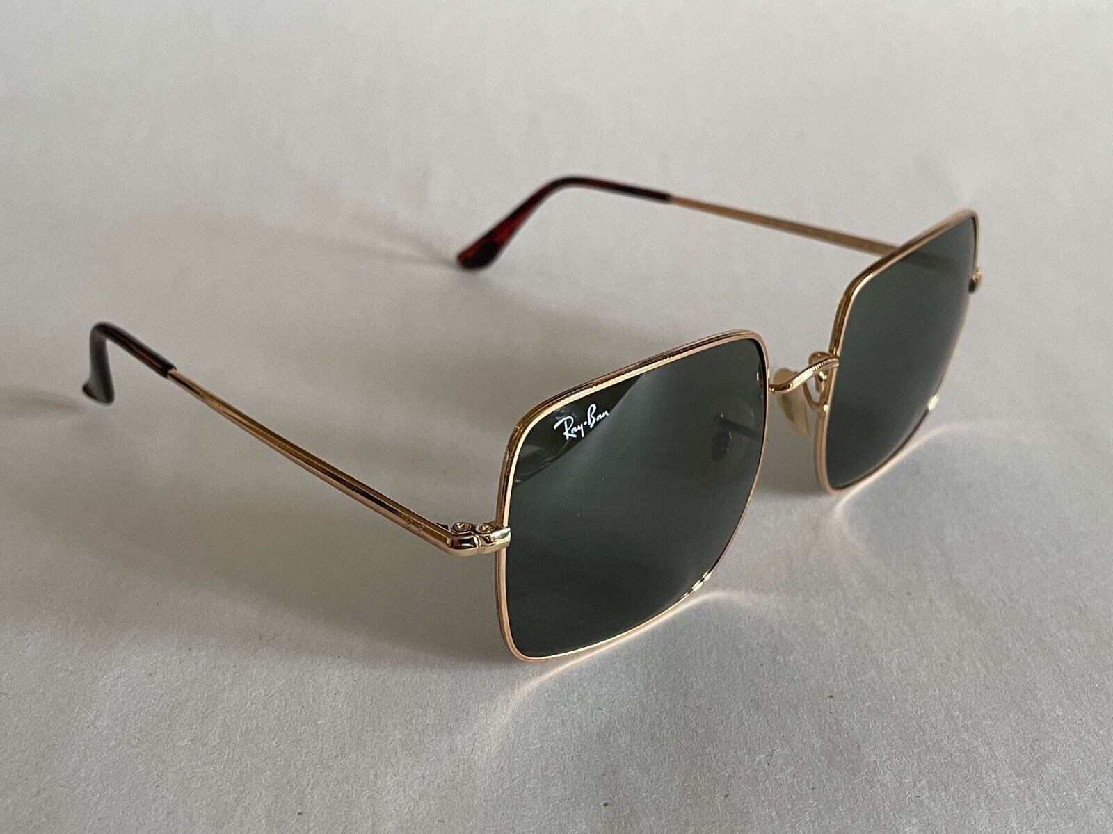 Pre-owned Ray-Ban Square RB1971 9147/31 Classic Gold / Green 54 mm ...