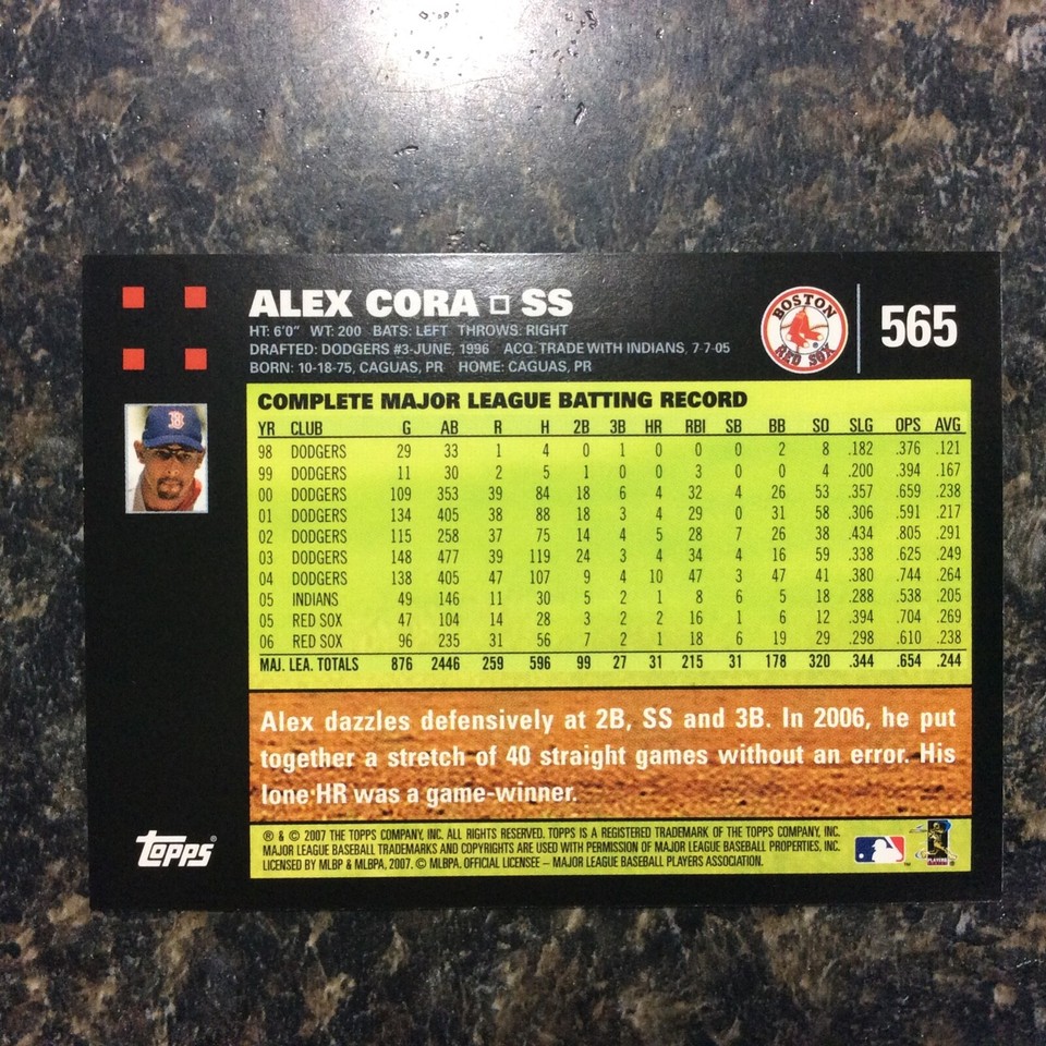 2007 Topps #565 Alex Cora Boston Red Sox | eBay