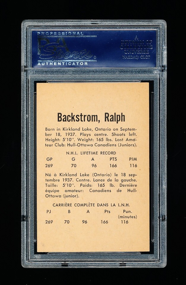 1962 PARKHURST HOCKEY 44 RALPH BACKSTROM PSA 7.5 NEAR MINT+ CANADIENS ...