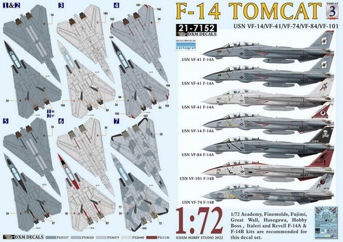 1/72 USN VF-14/41/74/84/101 F-14 Tomcat Decals for Academy/Finemolds ...