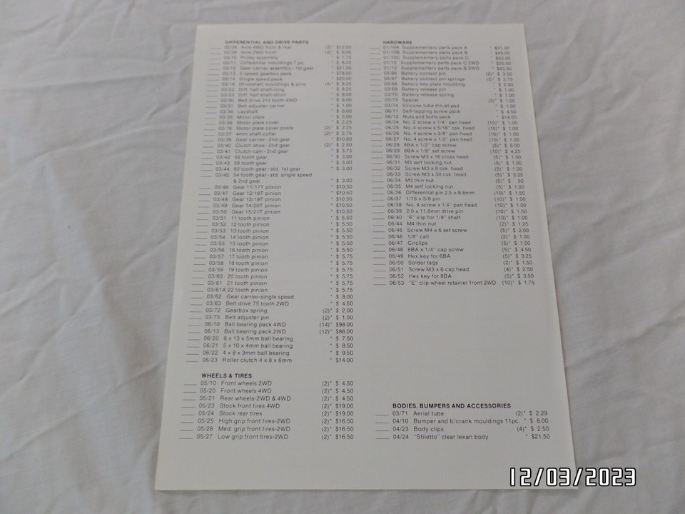 Parma Vintage 1/10 Mini Mustang Catalog mint unused January-June 1987 ...