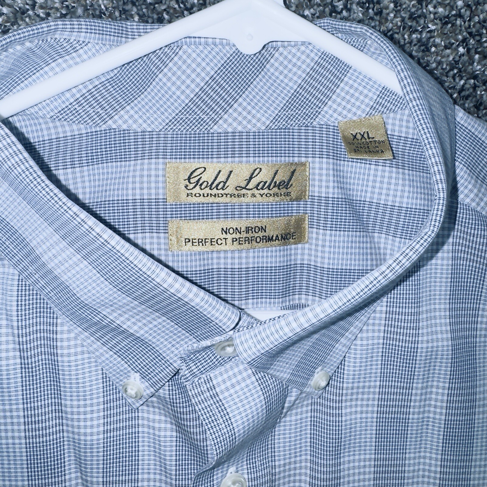 Roundtree & Yorke Gold Label Shirt Mens Size 2XL Blue Check Button Up ...