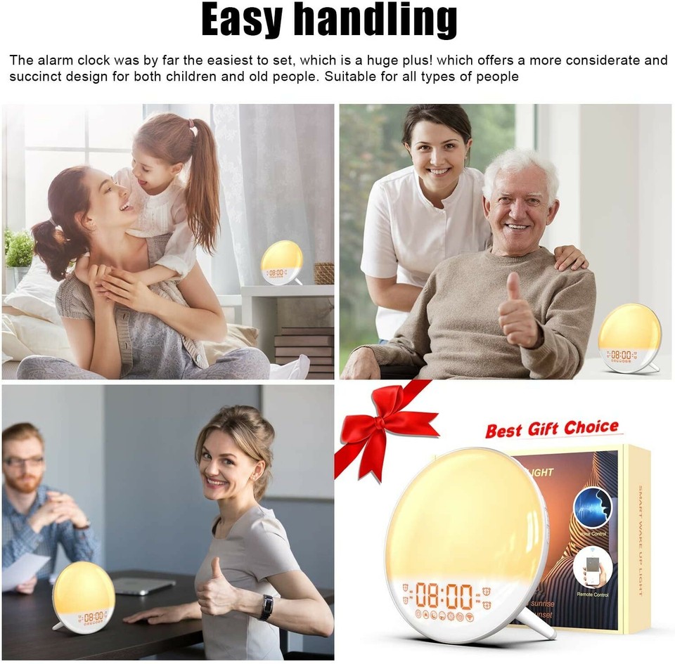 Sunrise Alarm Clock Wake Up Light, Smart WiFi Sunset Simulation Digital ...