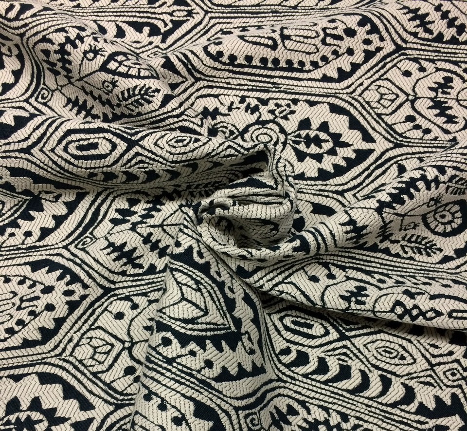 BALLARD DESIGNS PEARCE NOIR BLACK TRIBAL FLORAL JACQUARD FABRIC BY THE ...