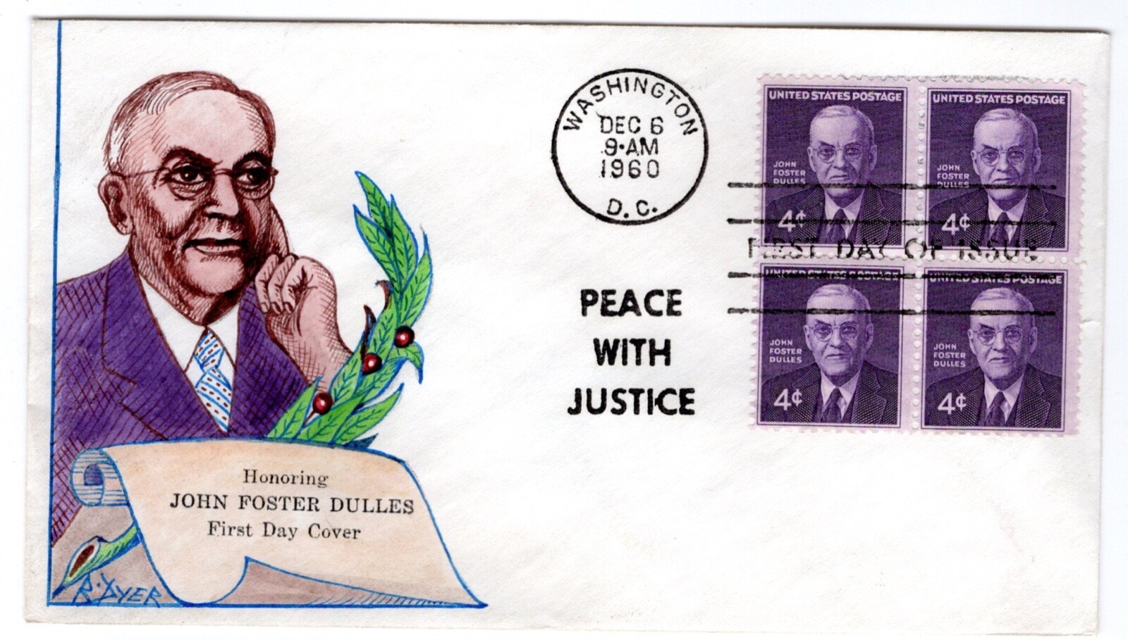 #1172 John Foster Dulles 1960 FDC Ralph Dyer Hand-painted | eBay