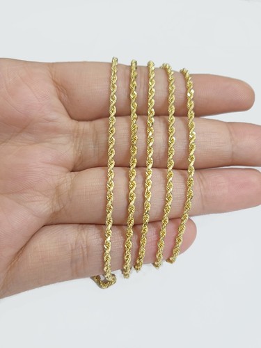 Solid 18k Yellow Gold Necklace Rope Chain 2mm 24'' Inch Real 18kt Men ...