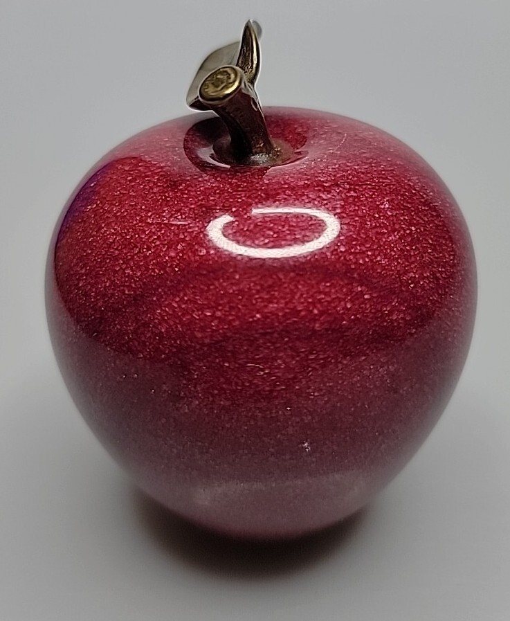 Red Swirl Marble Apple Paperweight Realistic Life Size W/ Bronze Stem ...