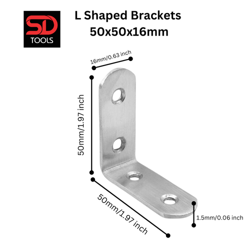 10 pcs 50x50x16mm Heavy-duty stainless-steel Angle L Shape Brace ...