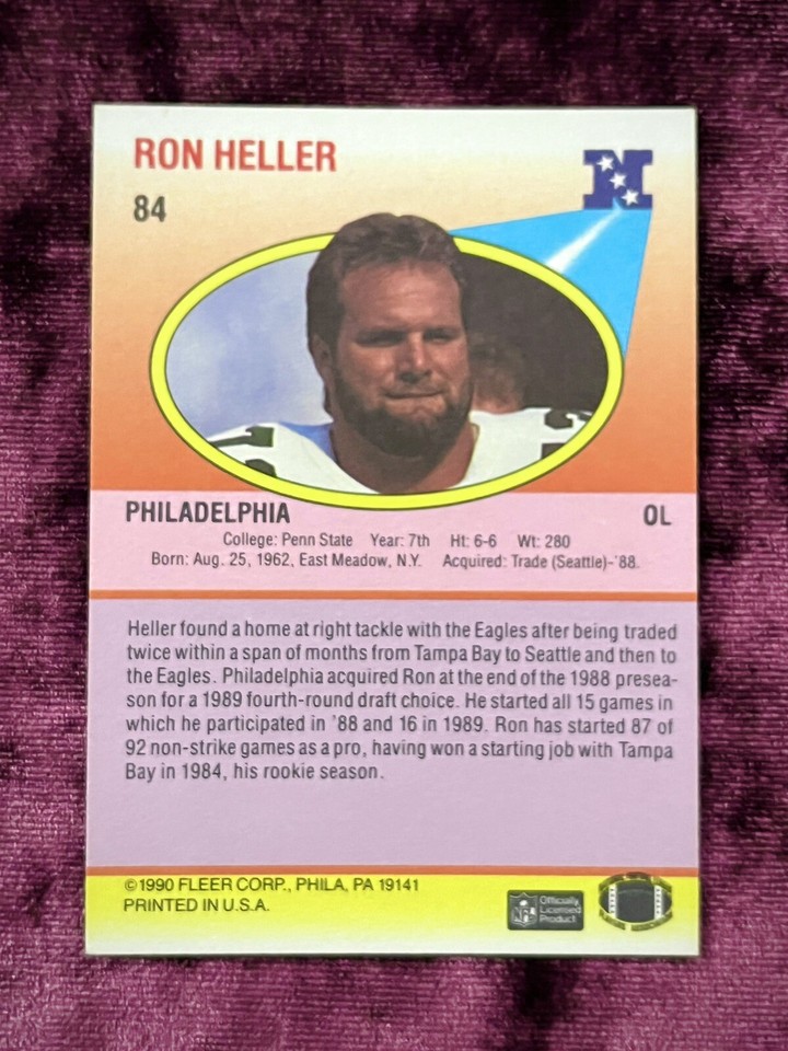 Ron Heller 1990 Fleer Football #84 Philadelphia Eagles Legends Jersey ...