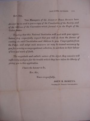 American Bible Society - Form Letter 1816 | eBay