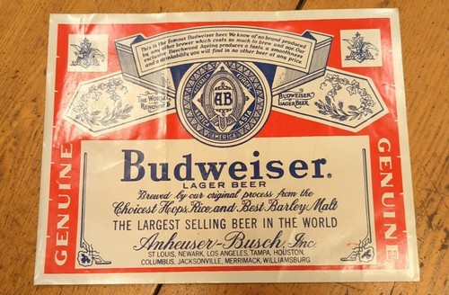 BUDWEISER Classic Vintage bud light Label 9.25" STICKER DECAL craft ...