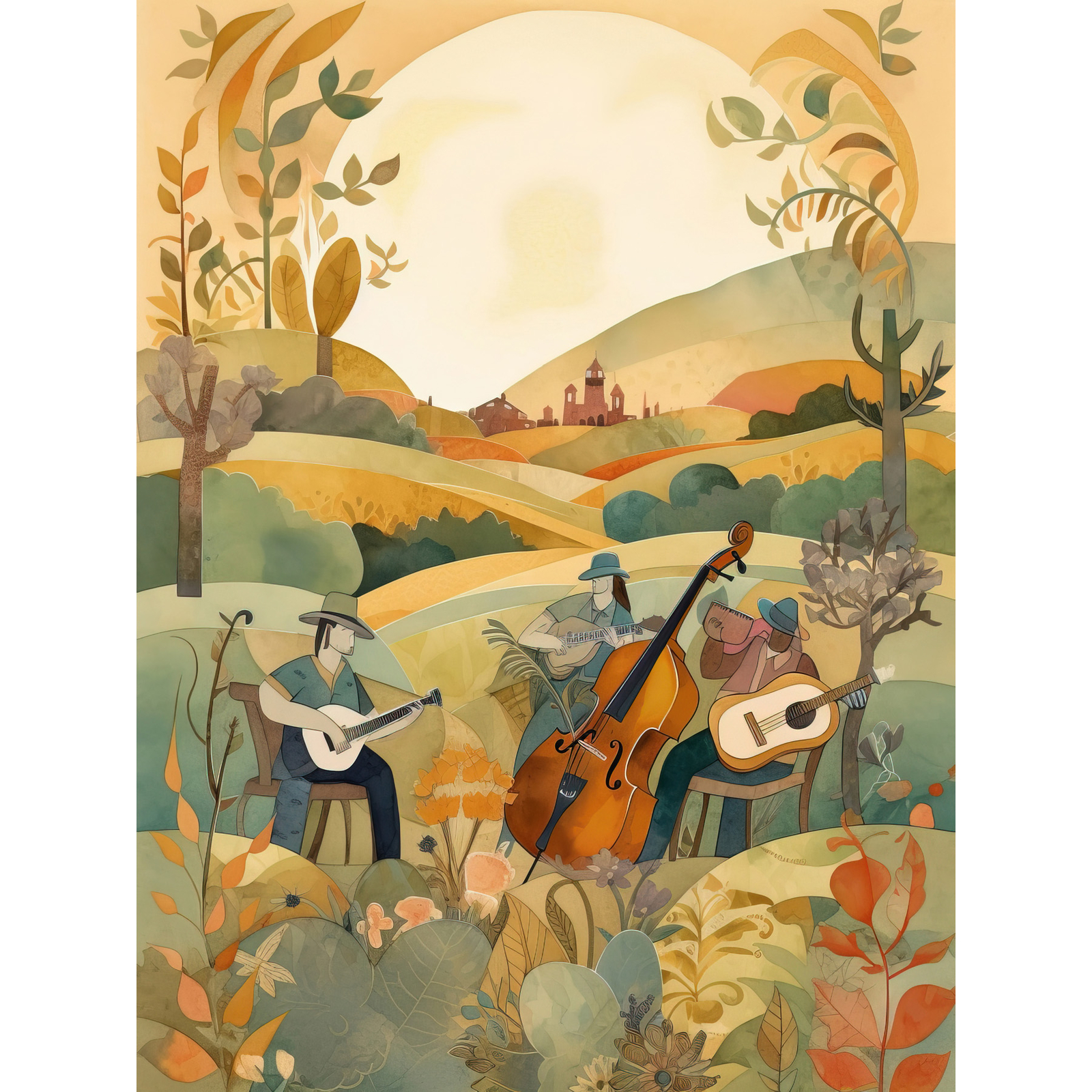 Countryside Band Musicians Playing In Field Huge Wall Art Print Picture ...
