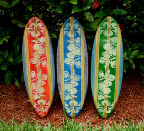 Vintage Style Surfboard Tropical Decor Wall Art-Wood Set of 3 Surfboard ...