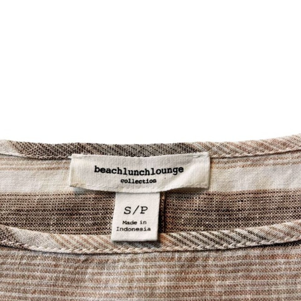 Beach Lunch Lounge Linen Cotton Oversized Top Sz SP Tan Gray Striped ...