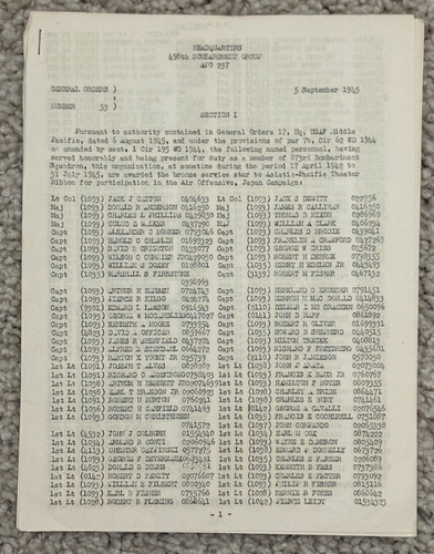 World War II: 1945 498th Bombardment Group HQ APO 237 General Orders ...