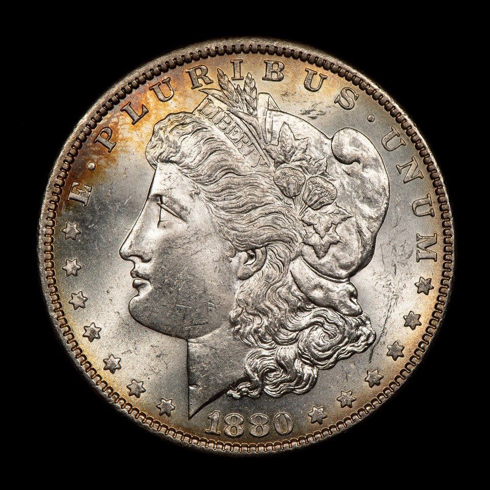 1880 $1 Morgan Silver Dollar - PQ Pattern Rainbow Toning - BU - SKU ...