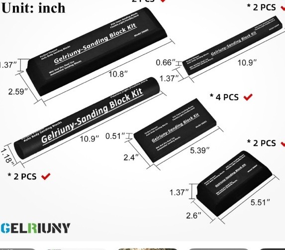 Gelriuny 12 Pc Auto Body Sanding Block kit,Automotive Sanding Blocks ...