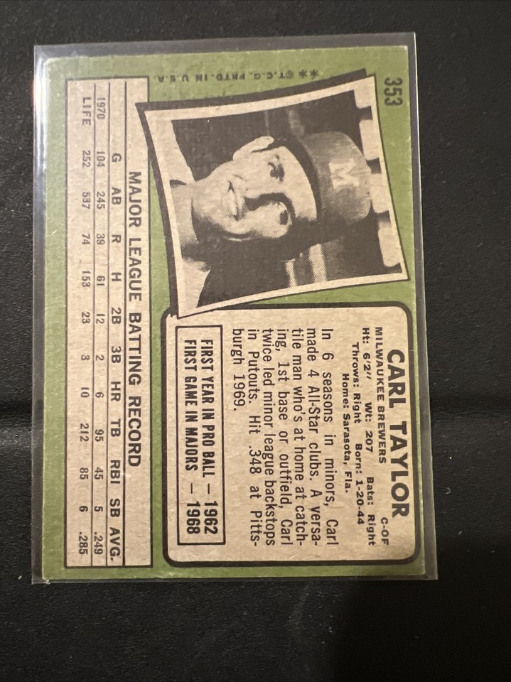 1971 Topps Baseball Card #353 Carl Taylor - Low To Mid Grade - G/VG! | eBay