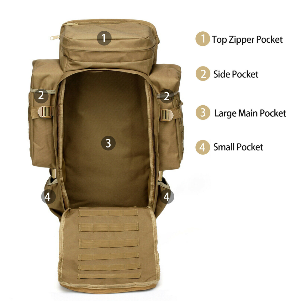 72L Large Military Tactical Backpack Rifle Bag Expandable Hiking Molle ...