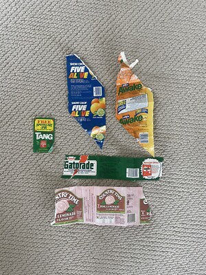 Vintage 1980s Drink Labels Gatorade Tang Five Alive Country Time Pink ...