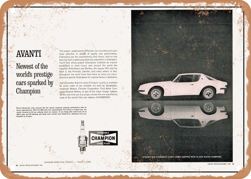 METAL SIGN - 1962 Avanti Newest of the World's Prestige Cars Sparked by ...