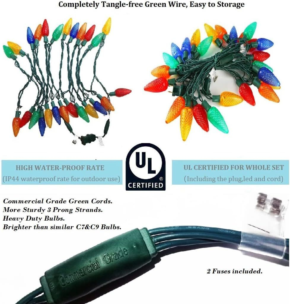 Outdoor C9 Led Christmas Lights Multicolored Commercial C9, 18ft ...