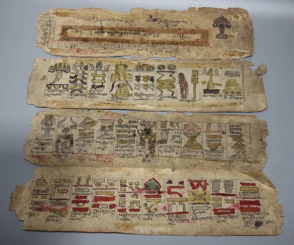 Real Tibet Group 1700s Old Antique Buddhist Painted Thangka Manuscript ...