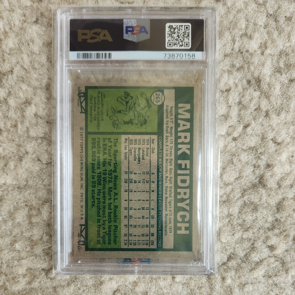 1977 Topps Mark Fidrych #265 Tigers ROOKIE PSA 8.5 NM-MT+ New Slab RARE ...