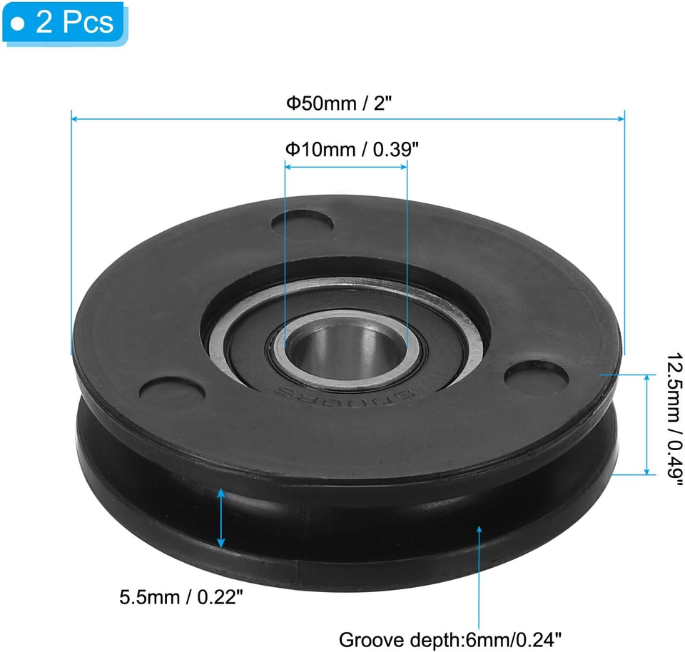 Universal Bearing Pulley Wheel 50Mm/2", 2 Pack Nylon Bearing Pulley ...