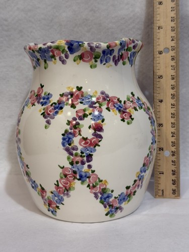 Jan Pugh Packer Creek Pottery Handmade Vase Hearts Flowers Ruffled Edge ...