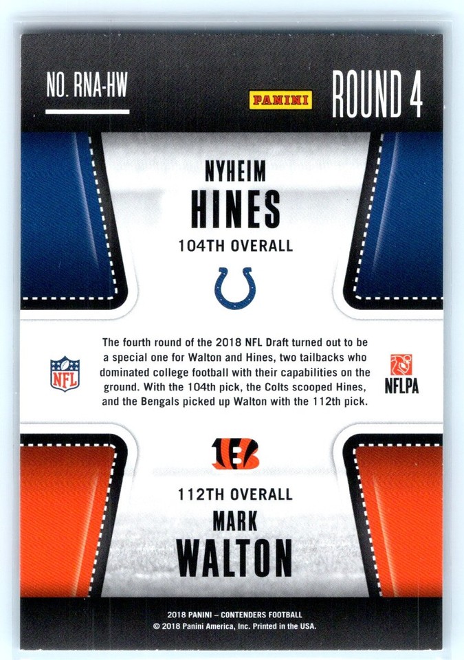 2018 Panini Contenders - Round Numbers Nyheim Hines, Mark Walton #RNA ...