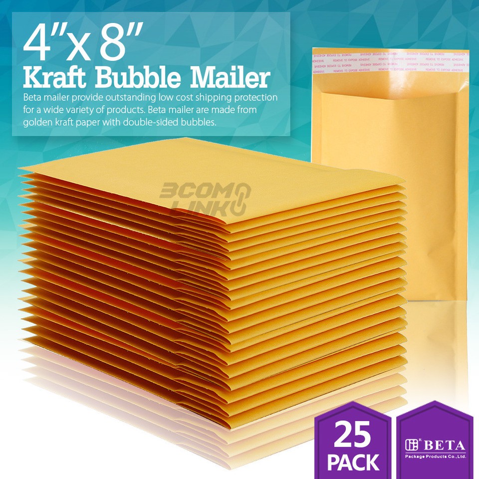 4x8 (4x7) Kraft Self Seal Bubble Mailer Padded Envelope, #000 25 ...